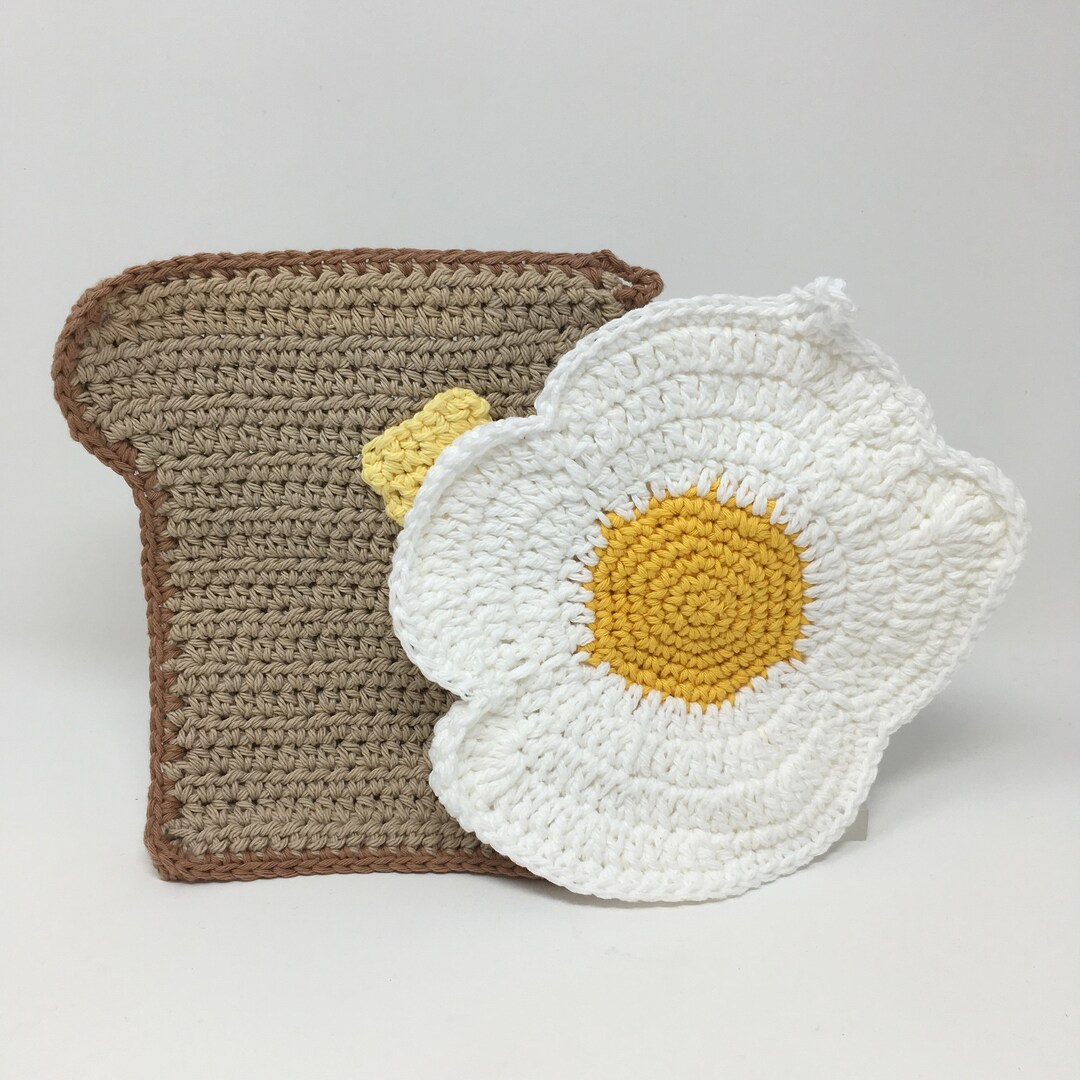 Handmade Crochet Toast and Egg Potholder Set, Kitschy Kitchen, 100% ...