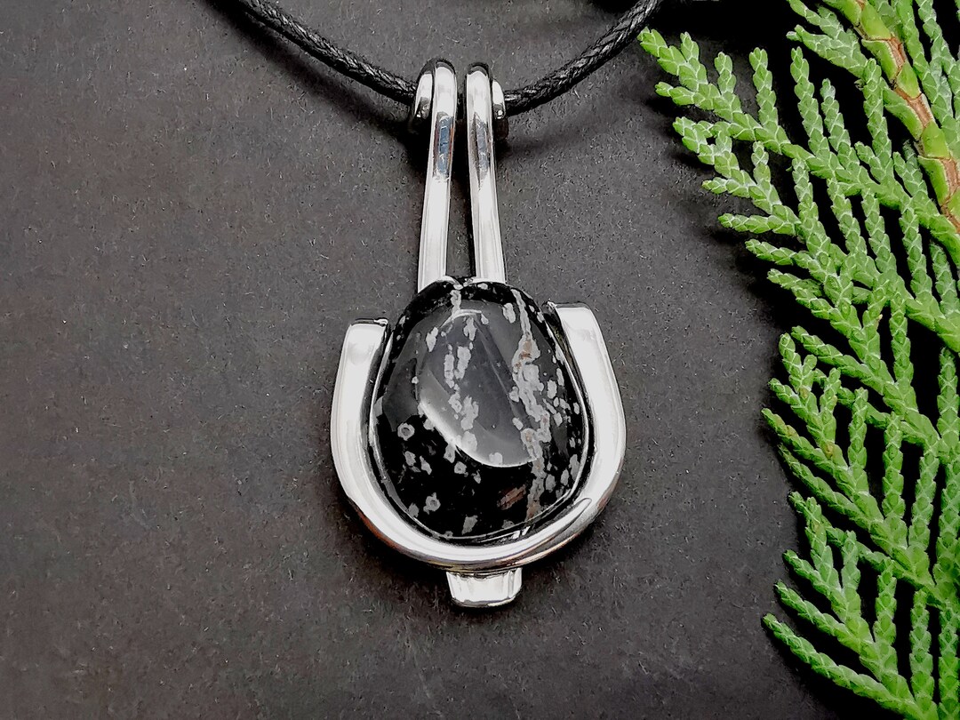 Snowflake Obsidian Pendant Protection Crystal Necklace - Etsy