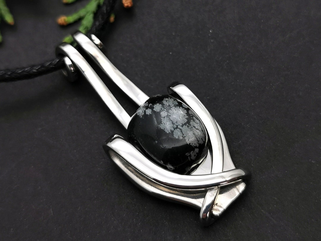Snowflake Obsidian Pendant, Protection Crystal Necklace, Mom Birthday ...