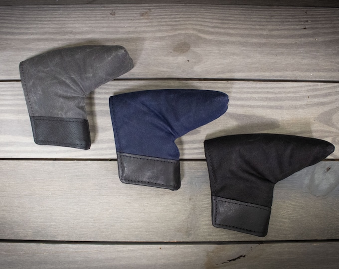 Waxed Cotton Duck and Leather Putter Cover- Black, Handcrafted, Golf ...