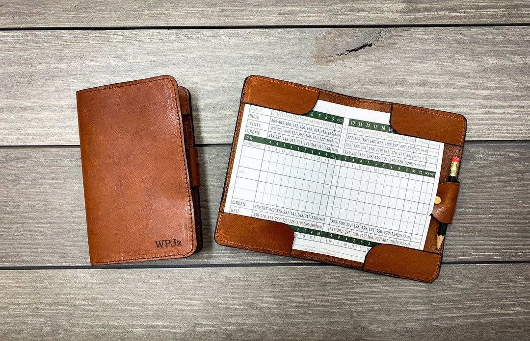 Leather Golf Scorecard Holder, Handstitched, Golf Gifts, Yardage Book ...