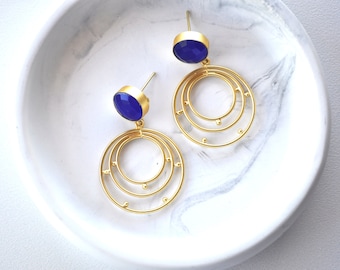 Blue Jewelry 18 K Gold Loop Earrings Open Circle Stud Push Present ...