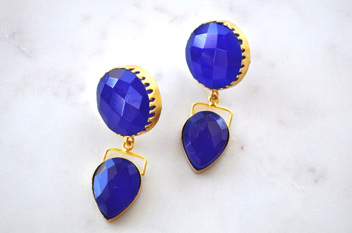 Pendientes azules colgantes Pendientes azules para mujer - Etsy España
