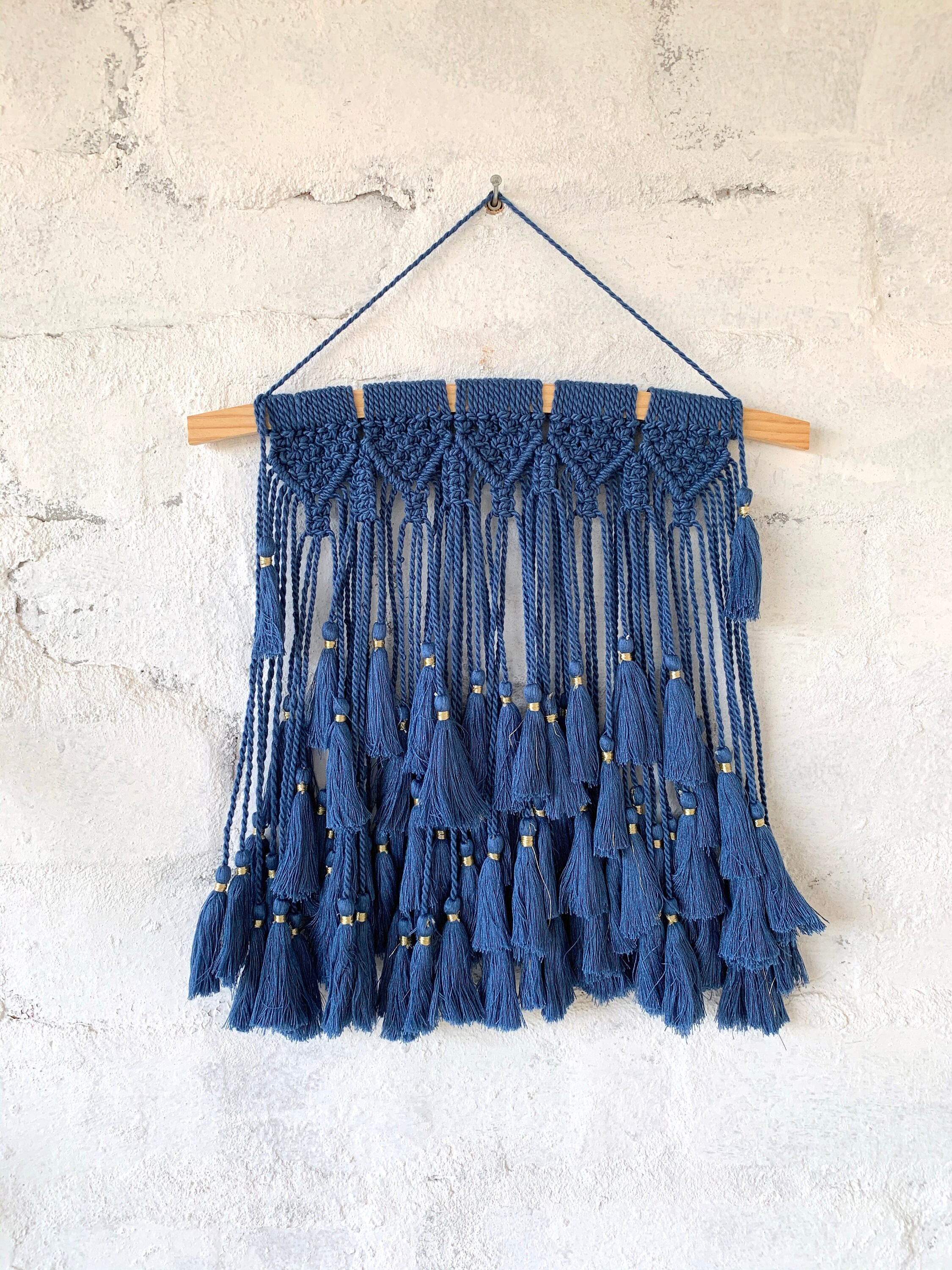 Dark Blue macrame Wall decor Christmas present | Etsy