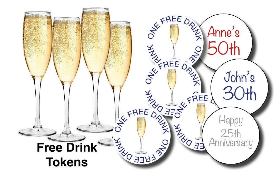 Drink Tokens, Personalised for Weddings, Parties, Pack of 50, "one Free ...