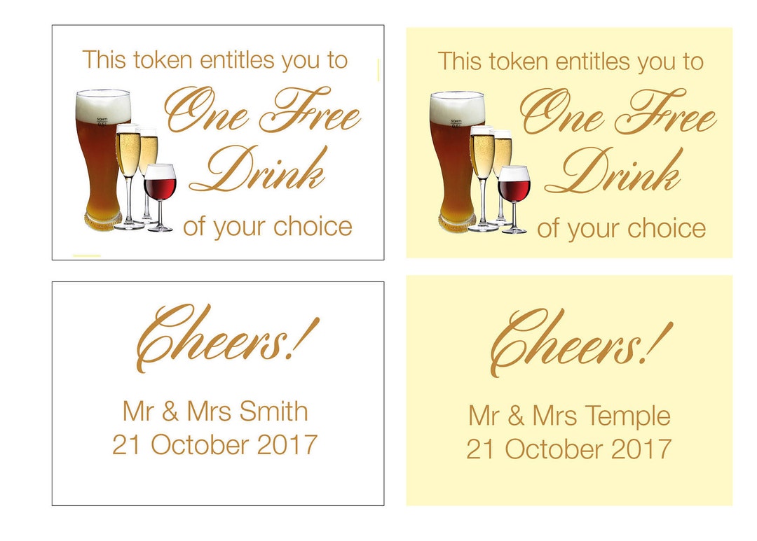 Personalised Party Drinks Tokens - Pack of 50, One Free Drink, Token ...