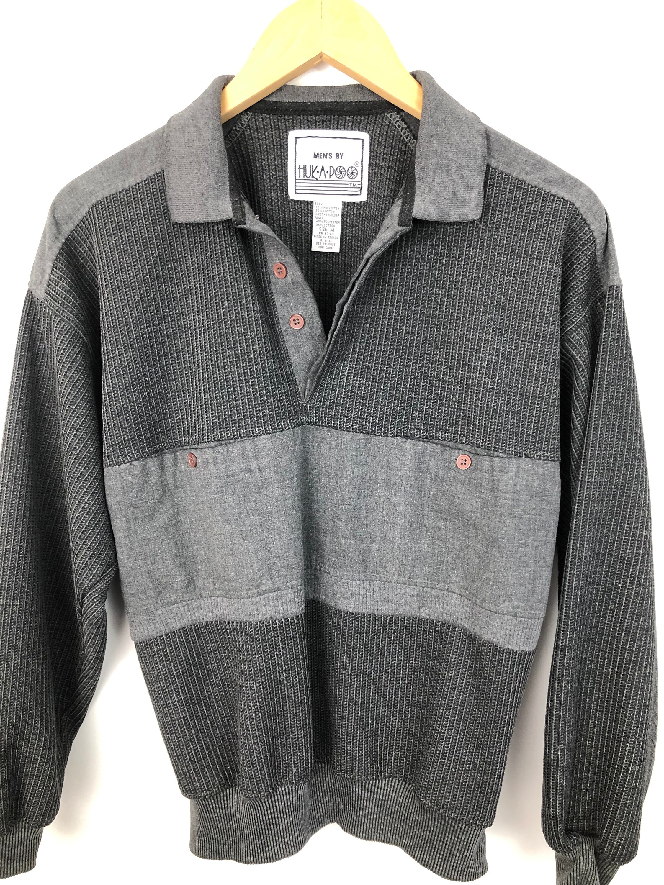 Vintage 80s Huckapoo Huck A Poo Grey Gray Pullover Reverse Weave Sz ...