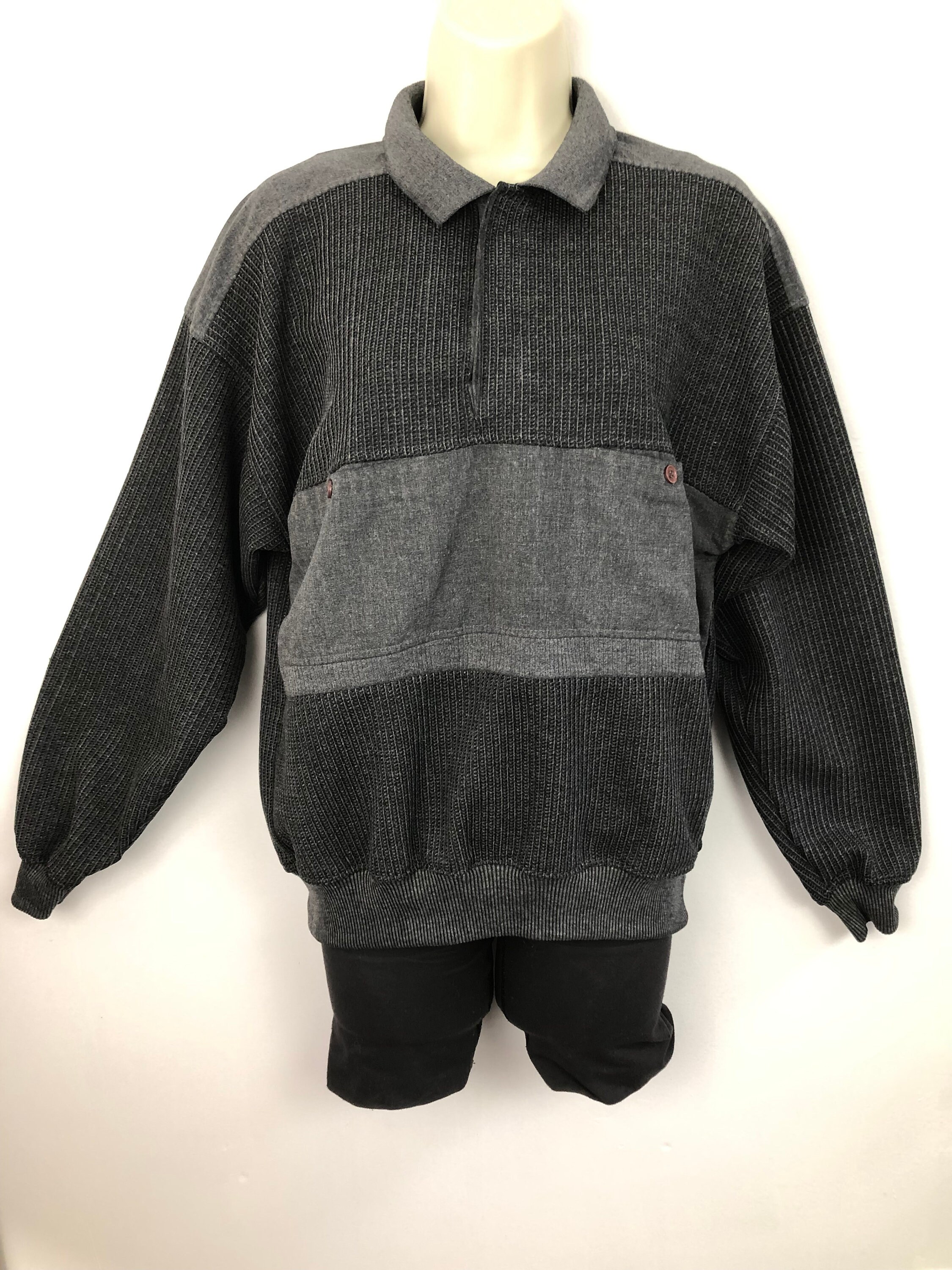 Vintage 80s Huckapoo Huck A Poo Grey Gray Pullover Reverse Weave Sz ...