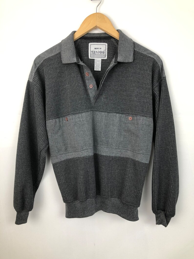 Vintage 80s Huckapoo Huck A Poo Grey Gray Pullover Reverse Weave Sz ...