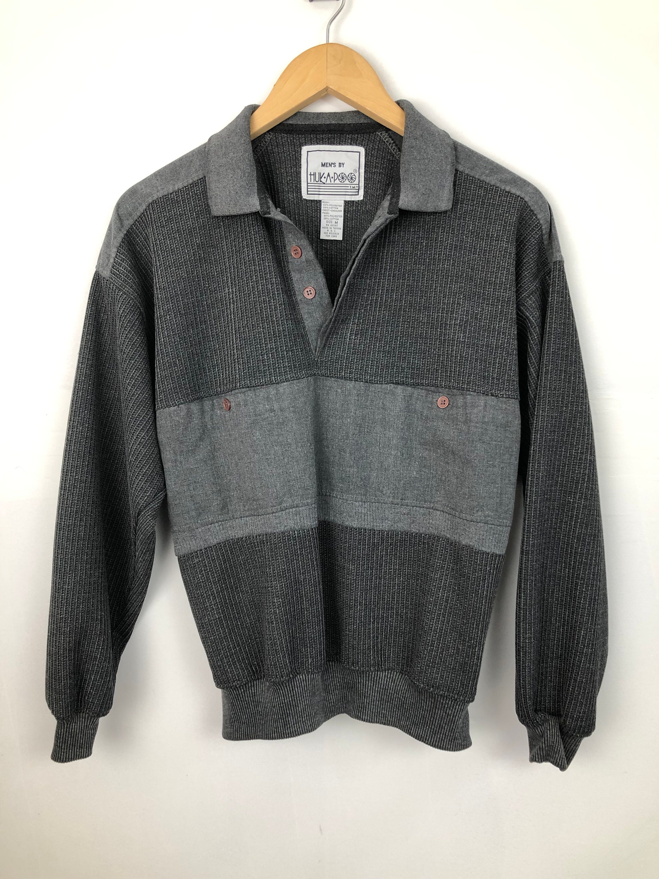 Vintage 80s Huckapoo Huck A Poo Grey Gray Pullover Reverse Weave Sz ...