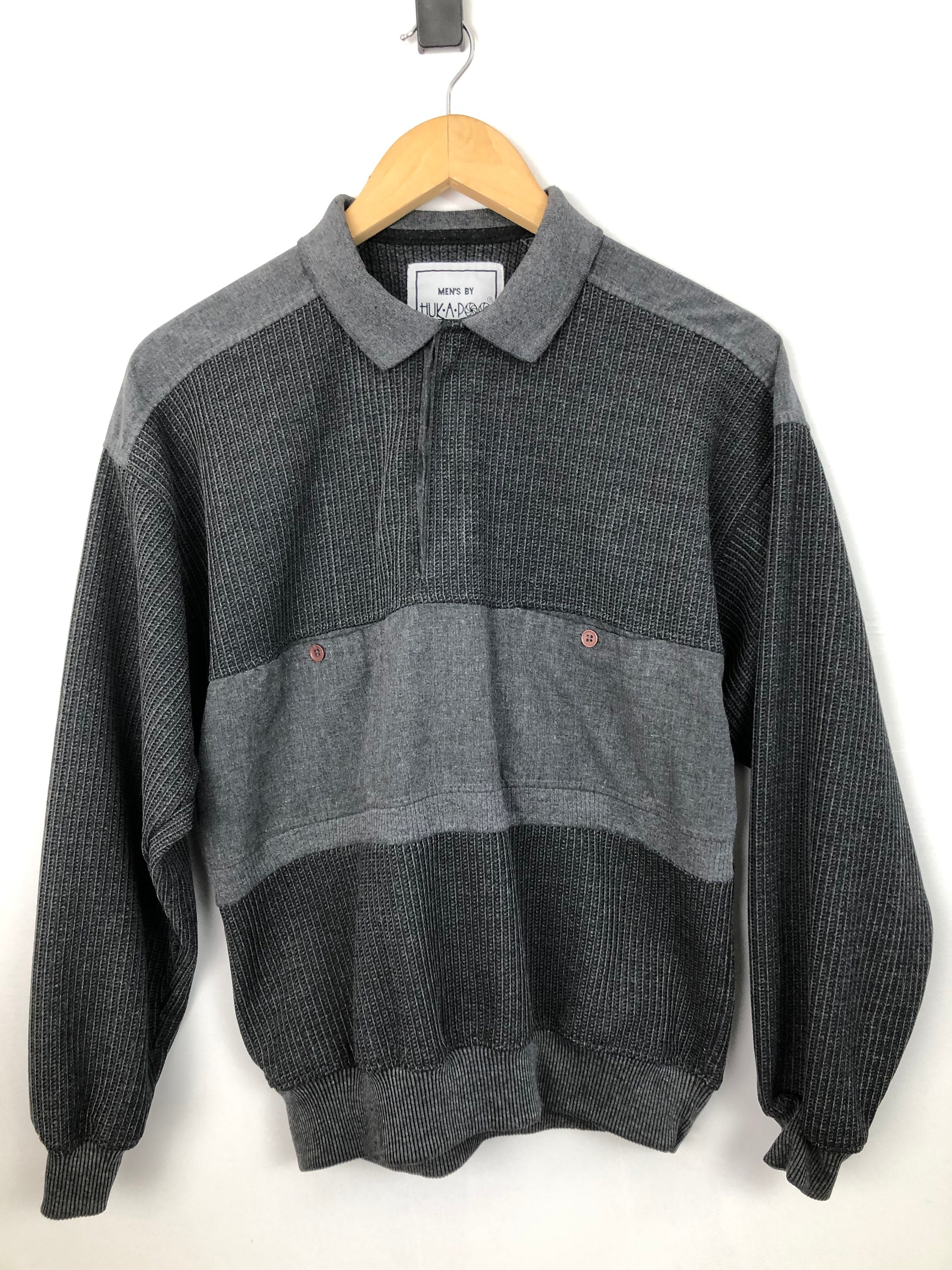 Vintage 80s Huckapoo Huck A Poo Grey Gray Pullover Reverse Weave Sz ...