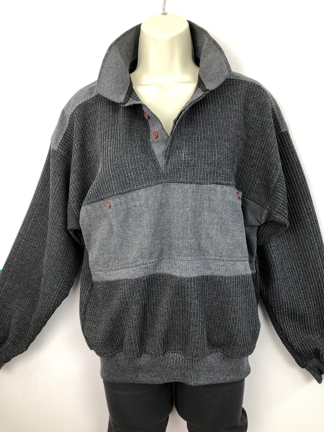 Vintage 80s Huckapoo Huck A Poo Grey Gray Pullover Reverse Weave Sz ...