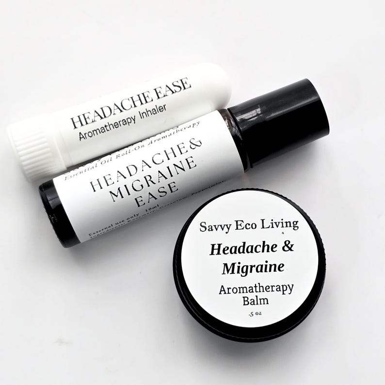 Headache Ease Aromatherapy: Essential Oil Roll-on, Nasal Inhaler, Balm ...