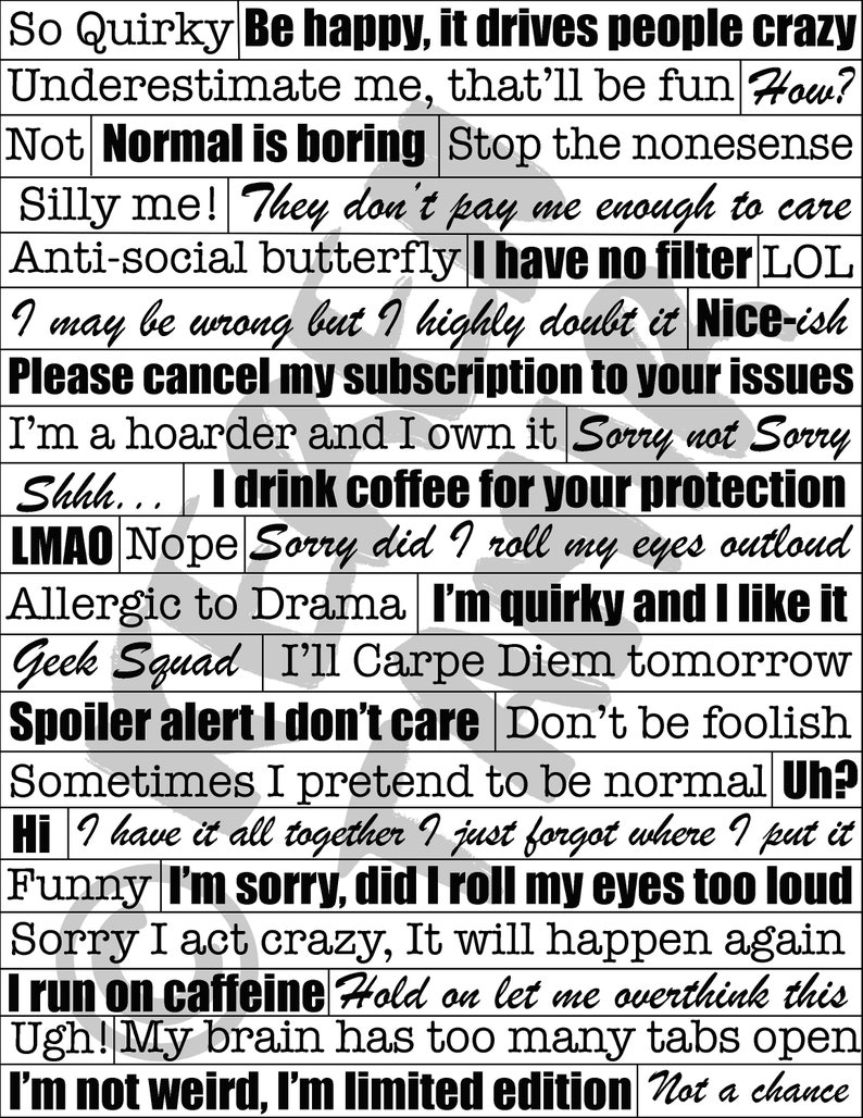 2 Funny & Quirky Printable Quote Sheets #1 and #2 - Etsy