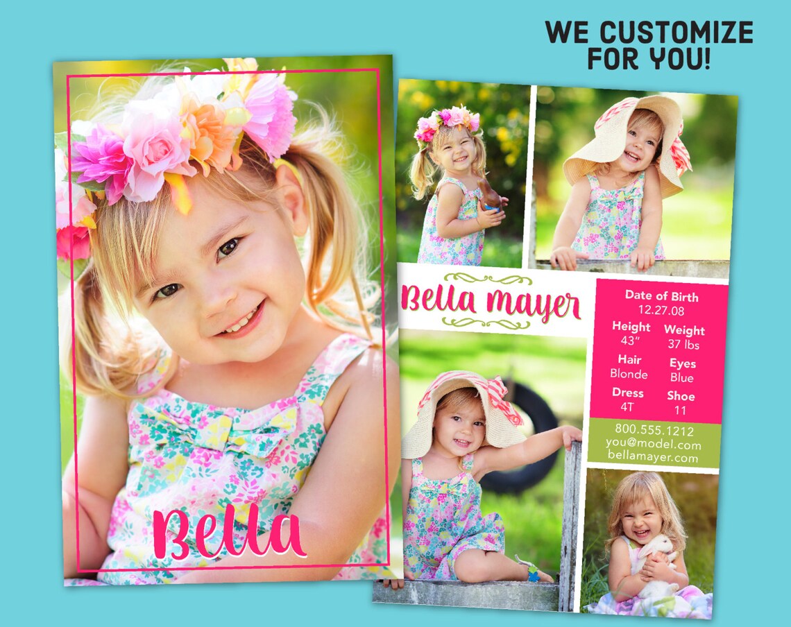Custom Model Comp Card - Customizable Children's Sed Card - Custom Kids ...
