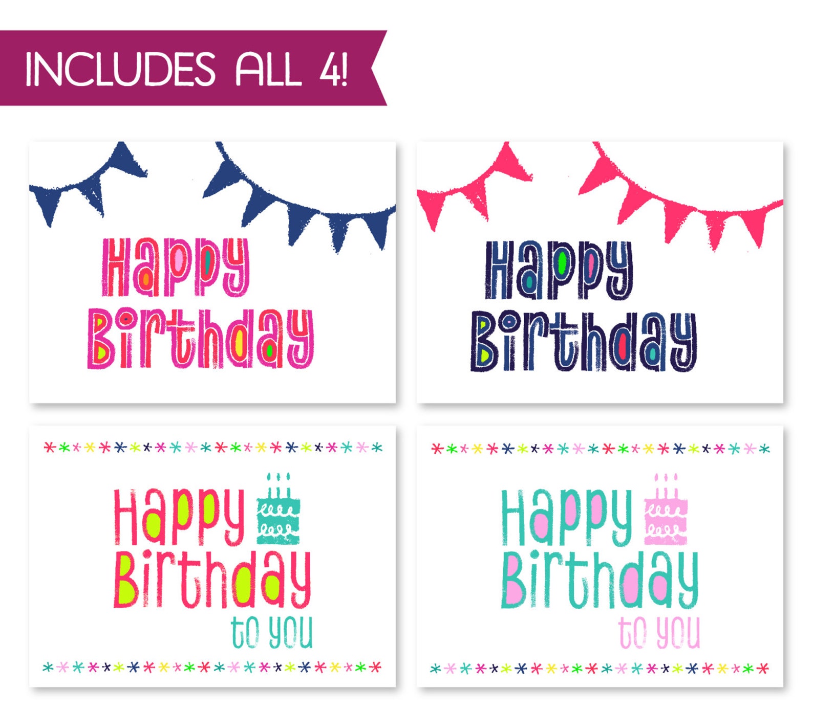 Happy Birthday Printable Greeting Card Bundle Childrens - Etsy