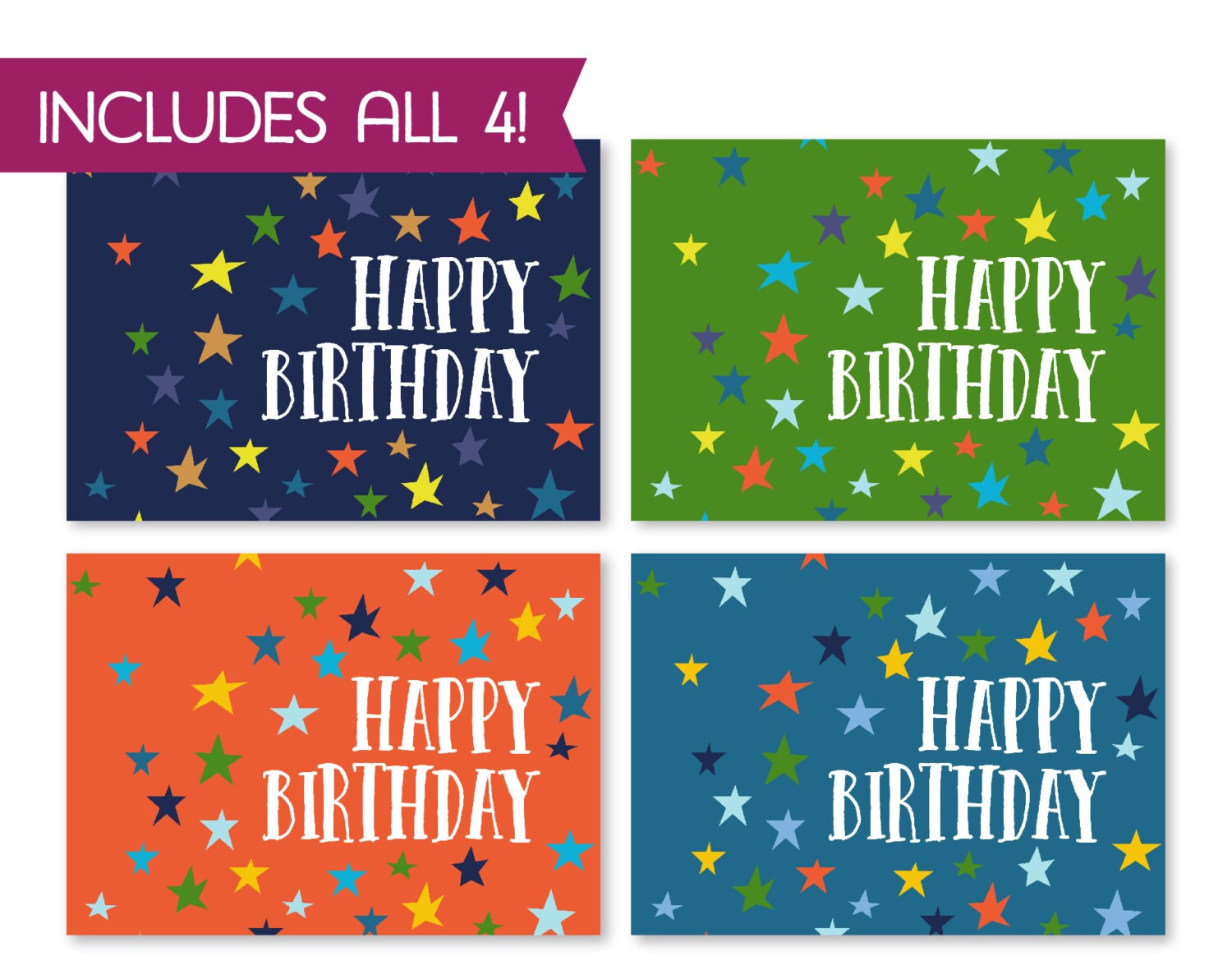 Happy Birthday Printable Card Bundle Instant Download B-day Greeting ...