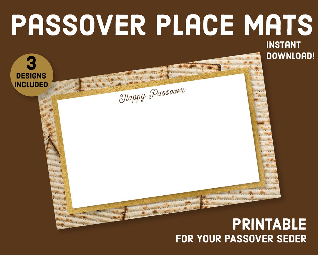 PRINTABLE Digital Passover Pesach Place Mats - DIY Matzo Name Cards ...