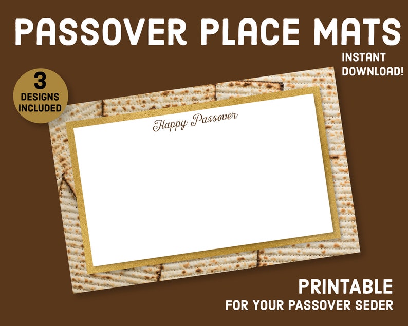 PRINTABLE Digital Passover Pesach Place Mats - DIY Matzo Name Cards ...