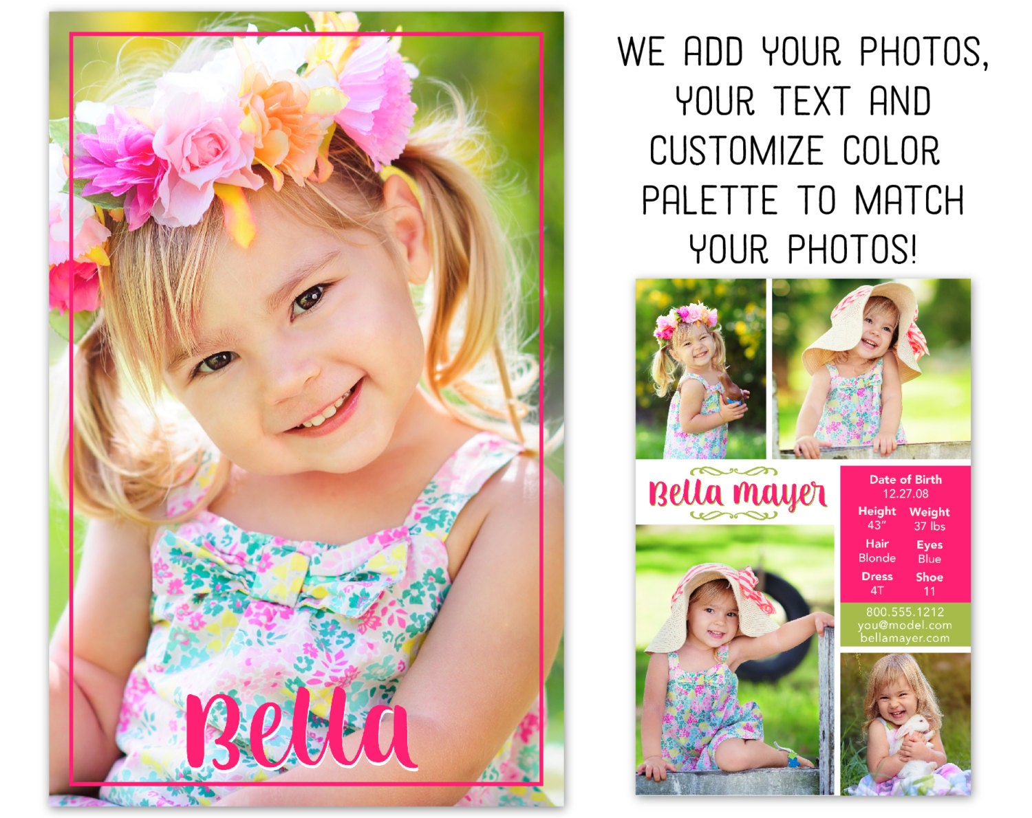Custom Model Comp Card - Customizable Children's Sed Card - Custom Kids ...