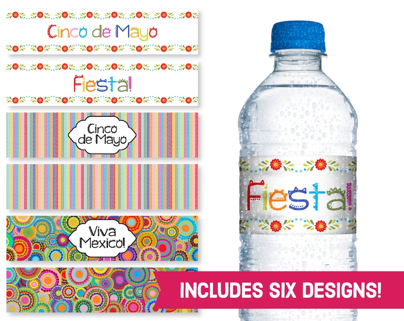 Cinco De Mayo Water Bottle Labels - Happy Cinco De Mayo Party Supplies ...