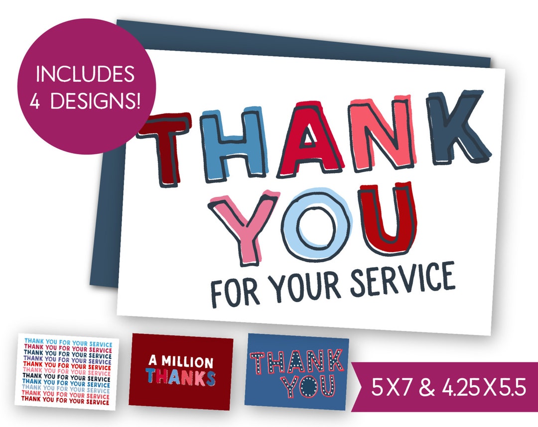 Veterans Day Printable Card Bundle - Thank You for Your Service Note ...