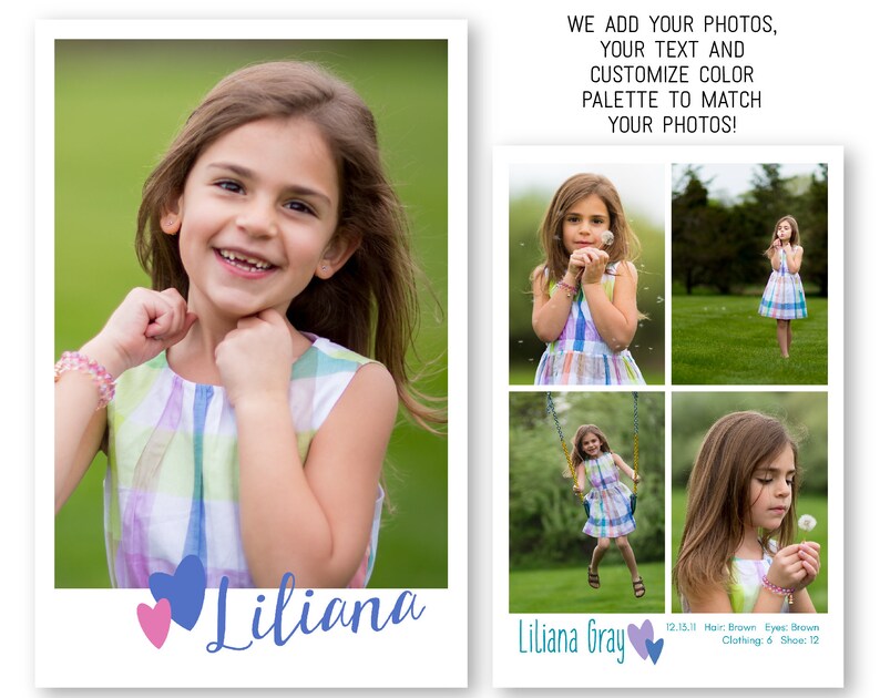 Custom Model Comp Card - Customizable Childrens Sed Card - Customized ...