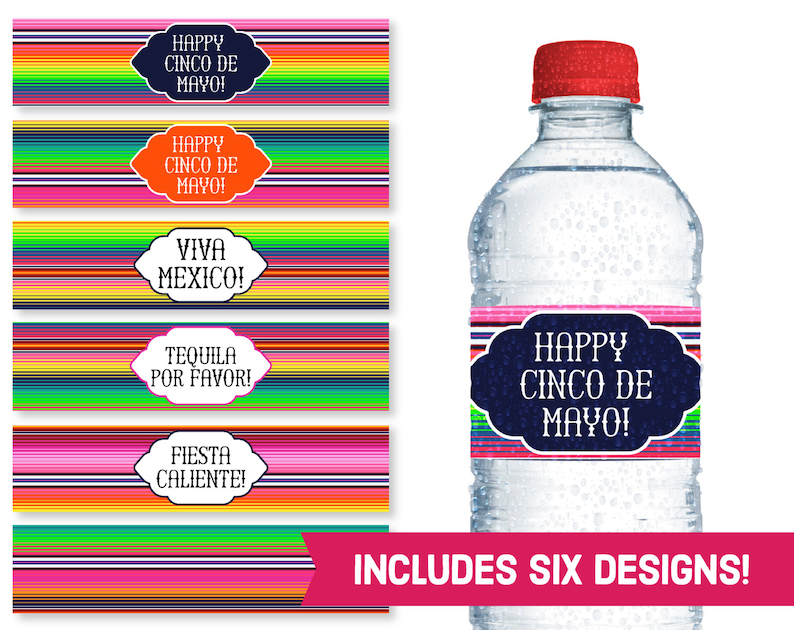 Cinco De Mayo Water Bottle Labels - Happy Cinco De Mayo Party Supplies ...