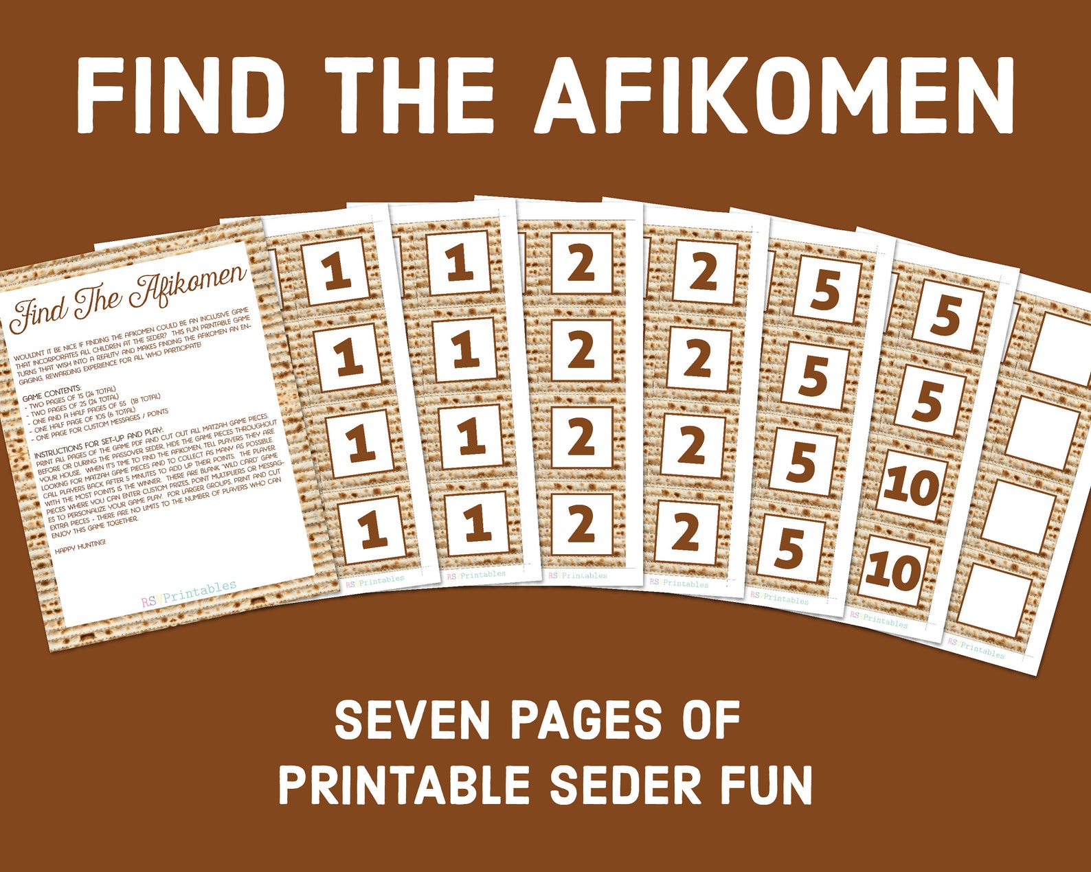 Printable Passover Find the Afikomen Game for Kids DIY Matzo Children ...
