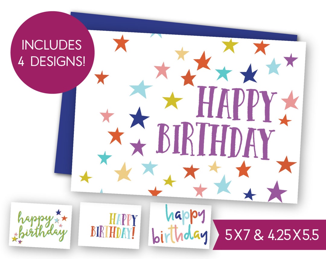 Happy Birthday Printable Card Bundle - Instant Download B-day Greeting ...
