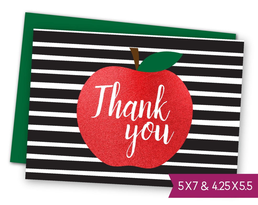 School Teacher Printable Apple Thank You Card Gift, Teacher ...