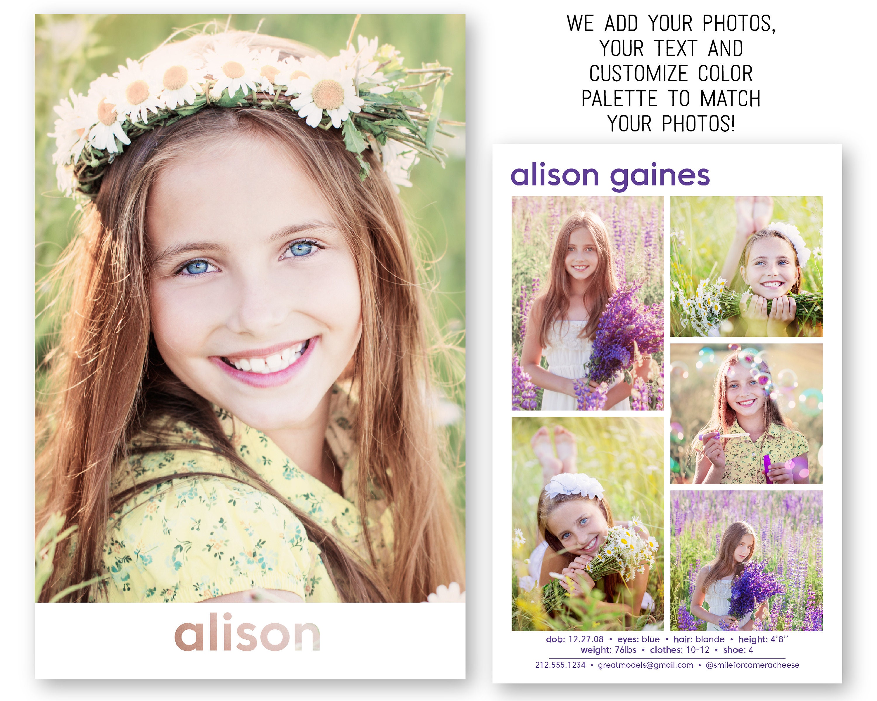 Custom Model Comp Card - Customizable Childrens Sed Card - Customized ...