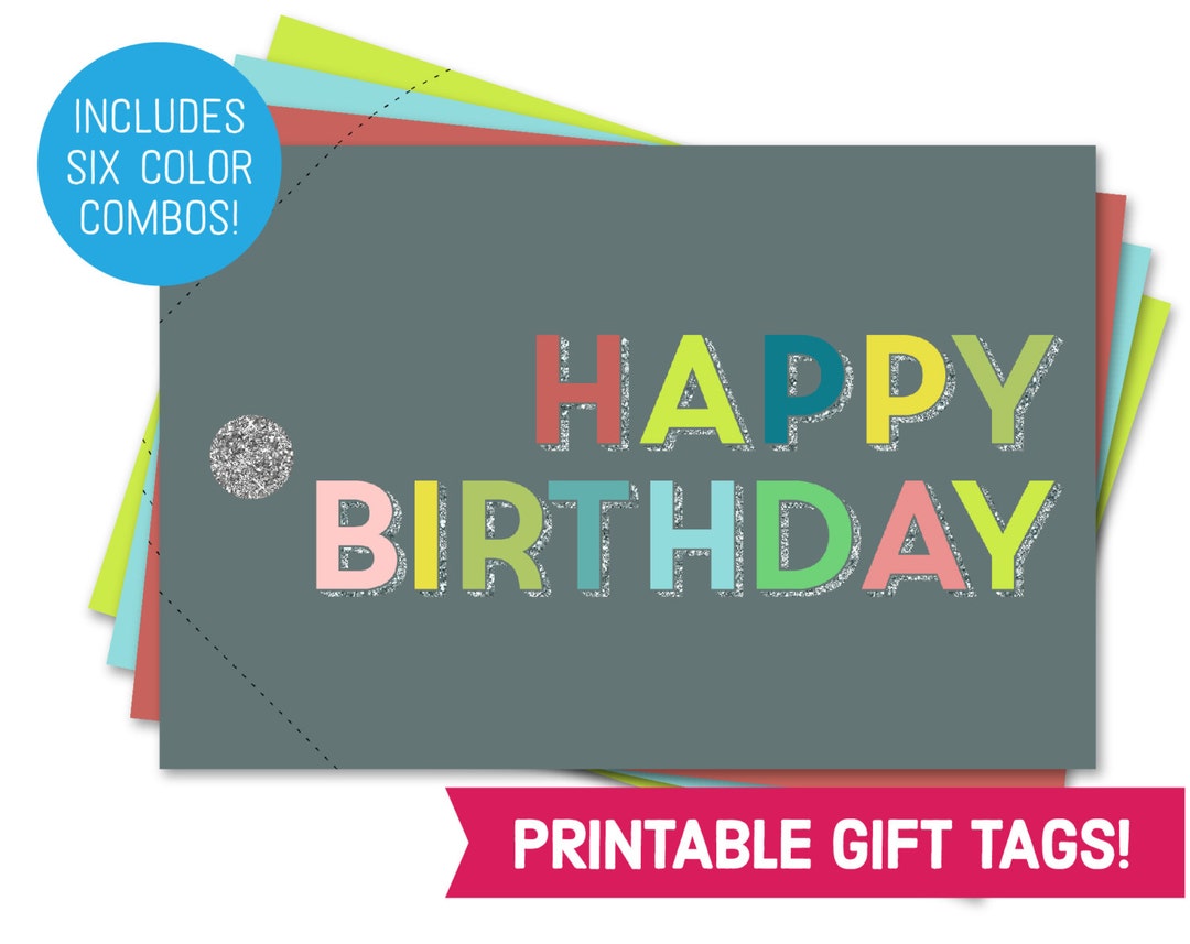 Happy Birthday Card Printable Gift Tag Bundle - Children's B-day ...