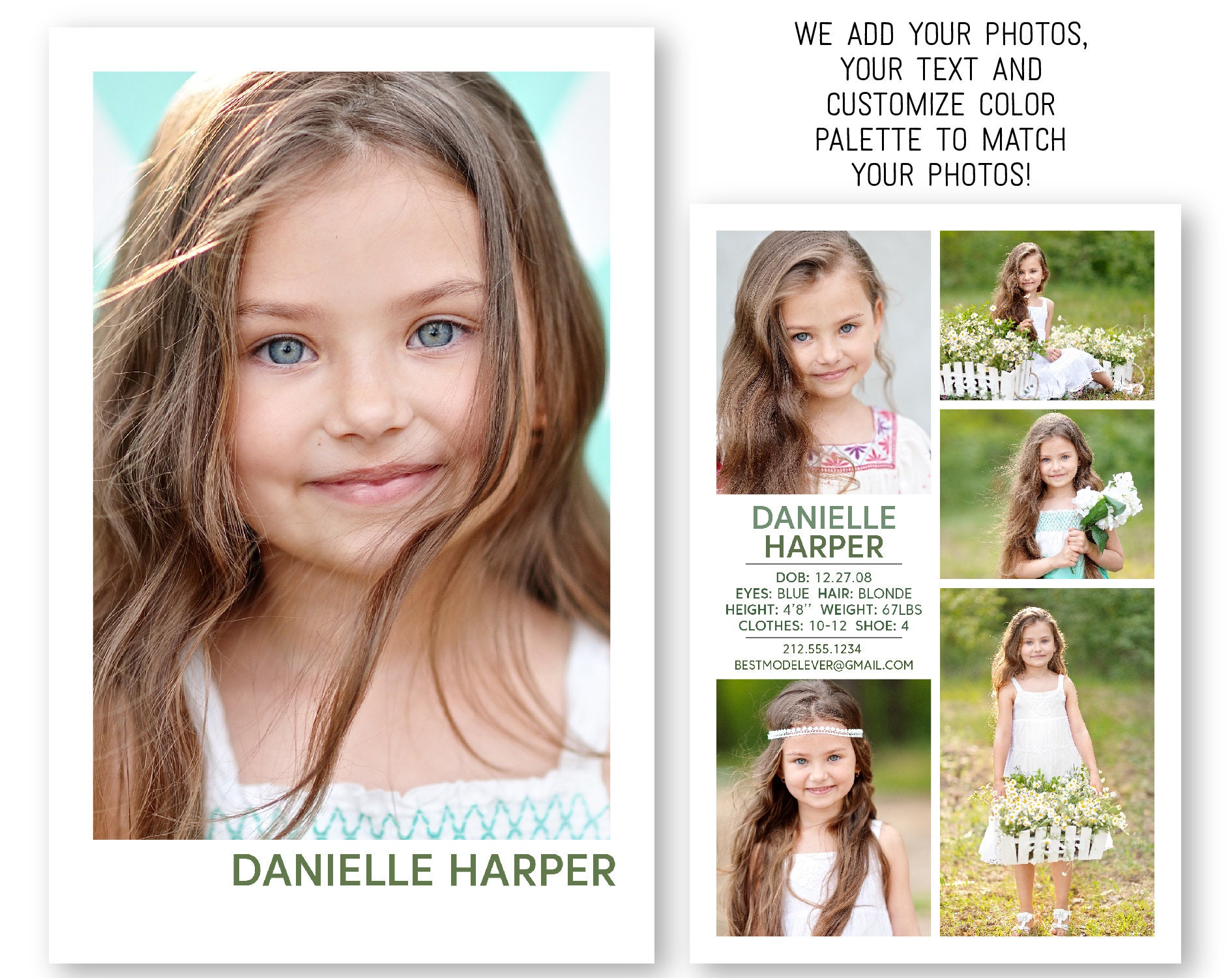 Custom Model Comp Card - Customizable Childrens Sed Card - Customized ...