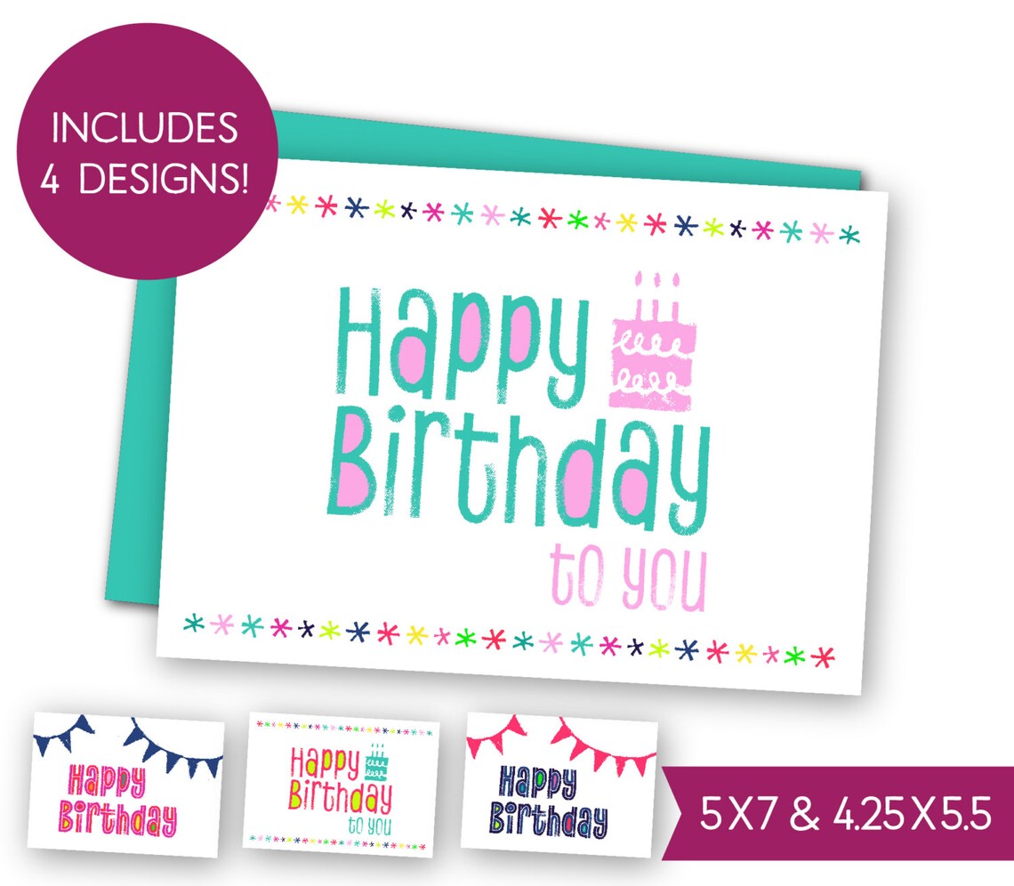 Happy Birthday Printable Greeting Card Bundle Childrens - Etsy