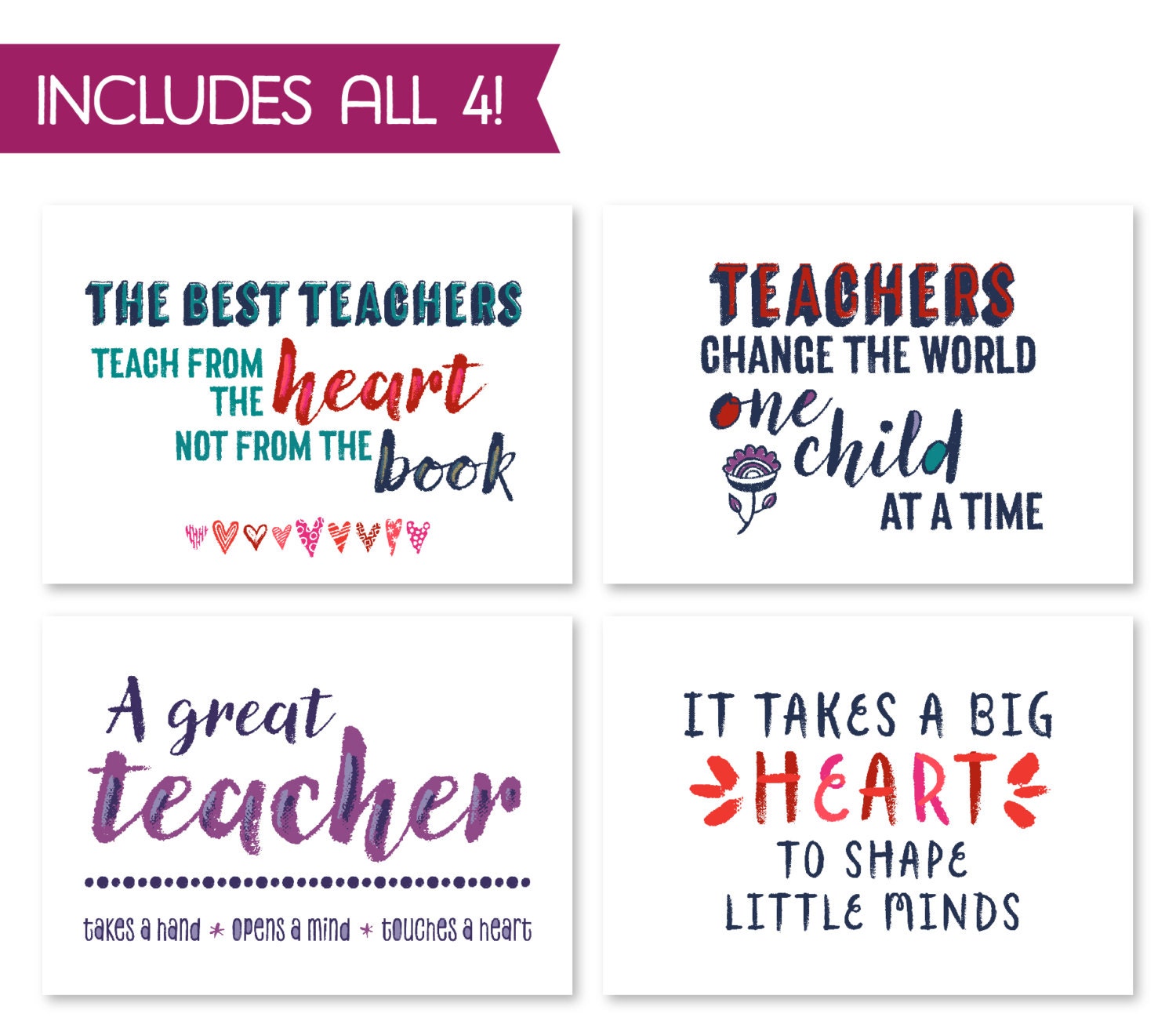 School Teacher Quotes Printable Card Bundle, Teacher Appreciation Day ...