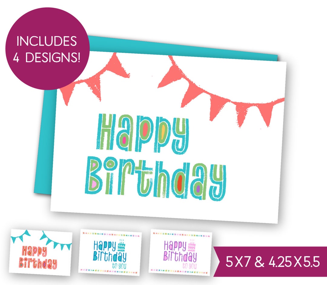 Happy Birthday Printable Greeting Card Bundle, Childrens Birthday Cards ...