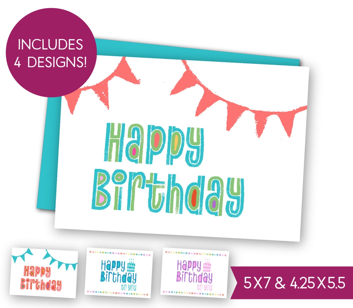 Happy Birthday Printable Greeting Card Bundle, Childrens Birthday Cards ...