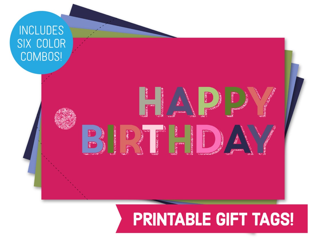 Happy Birthday Card Printable Gift Tag Bundle - Happy B-day Greeting ...