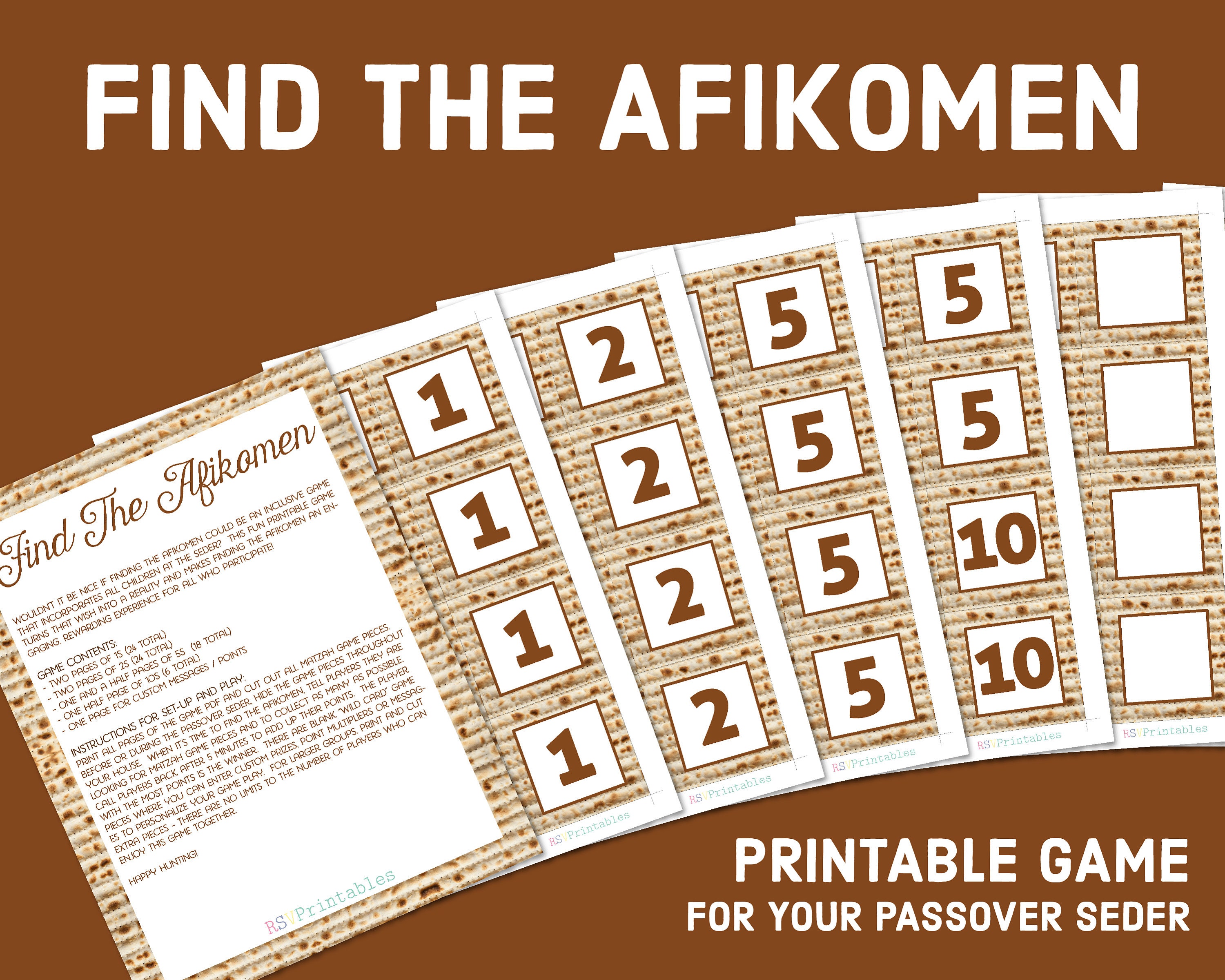 Printable Passover Find the Afikomen Game for Kids DIY Matzo Children ...