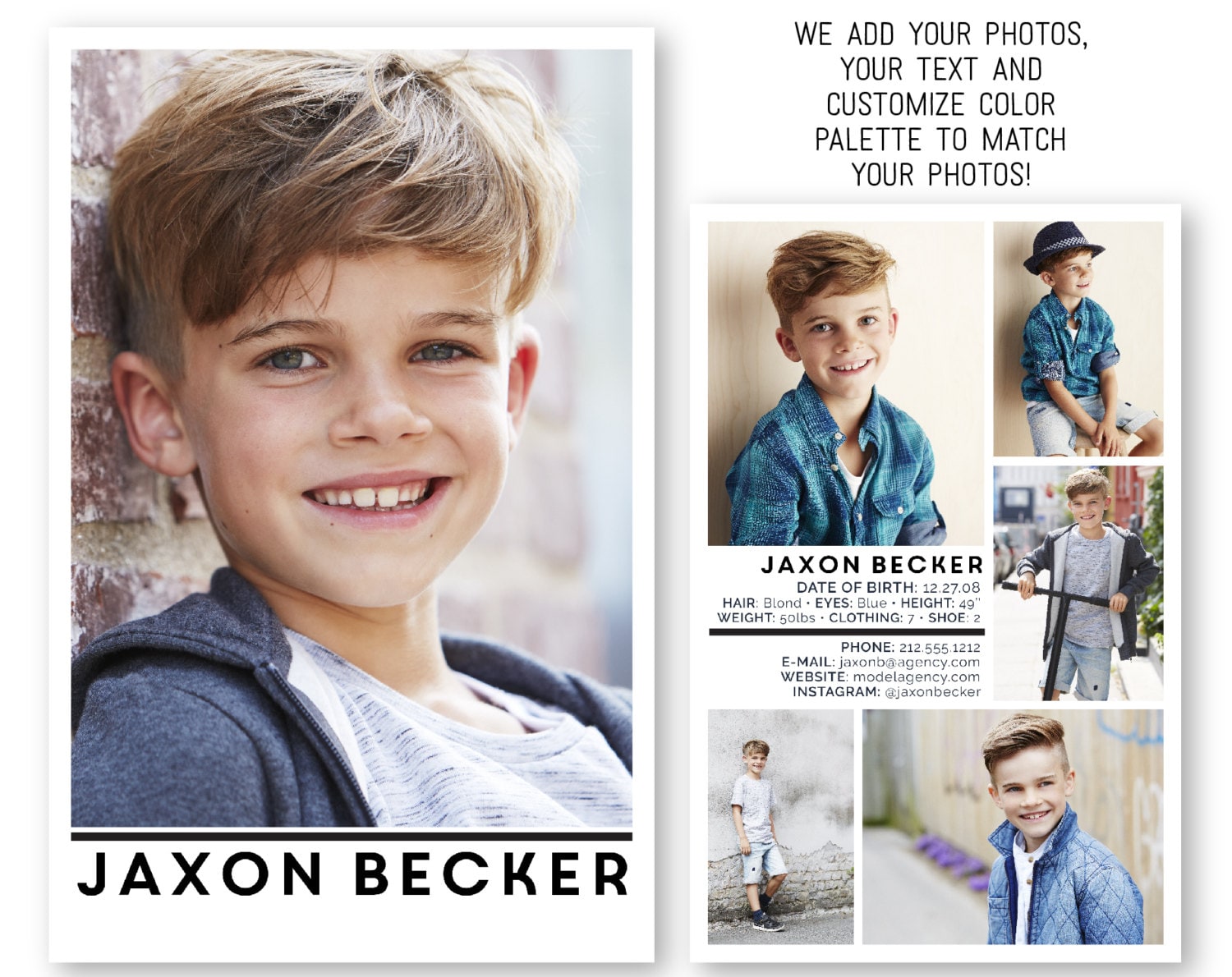 Custom Model Comp Card - Customizable Childrens Sed Card - Customized ...