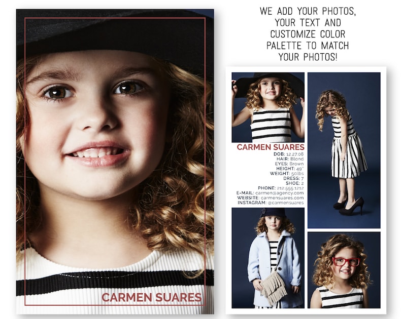 Custom Model Comp Card - Customizable Childrens Sed Card - Customized ...