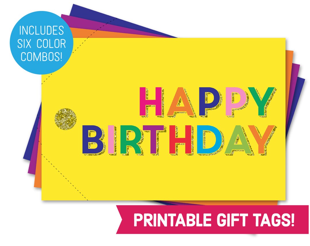Happy Birthday Card Printable Gift Tag Bundle - Children's B-day ...