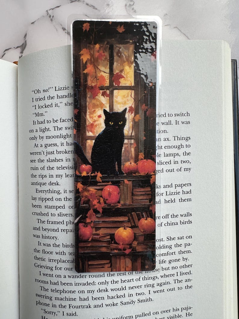 Black Cat Bookmarks | Autumn Pumpkins & Books | Matte or Laminate ...