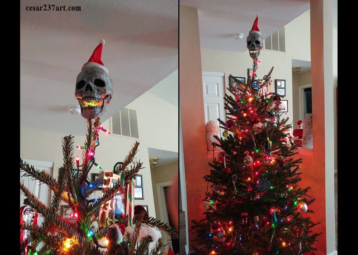 Creepy Skull Christmas Tree Topper W/ Handmade Santa - Etsy