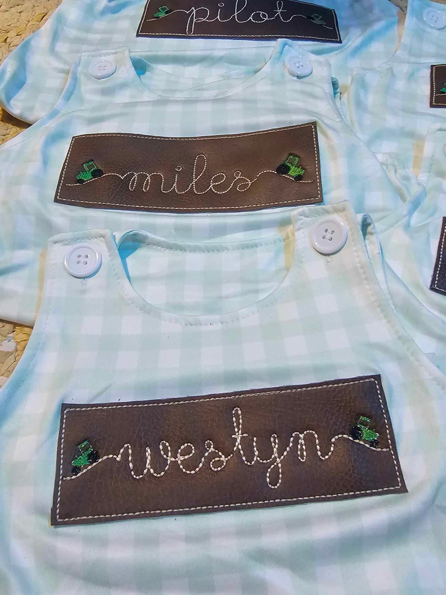 Green Gingham Leather Name Patch Bubble - Etsy