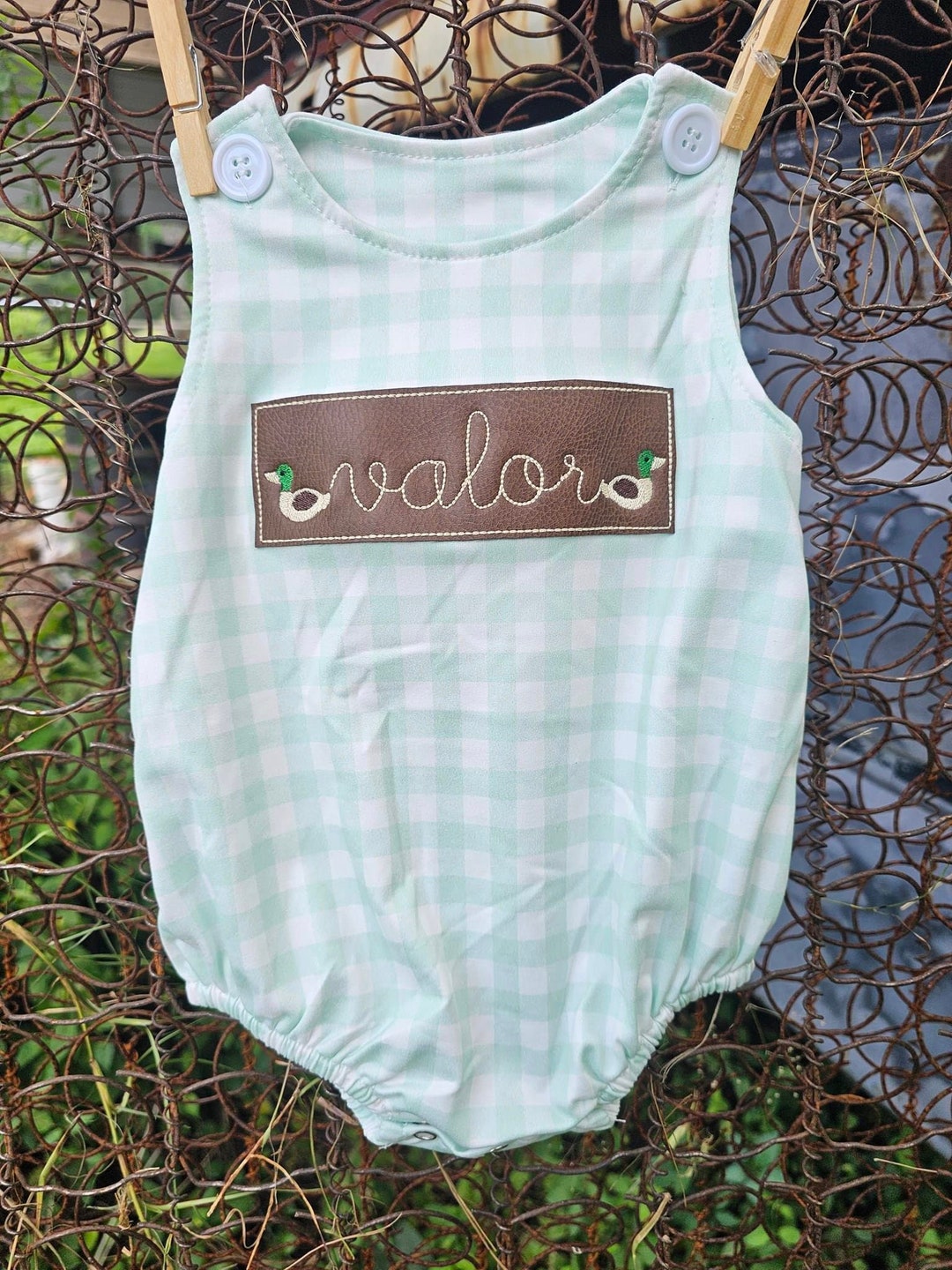 Green Gingham Leather Name Patch Bubble - Etsy