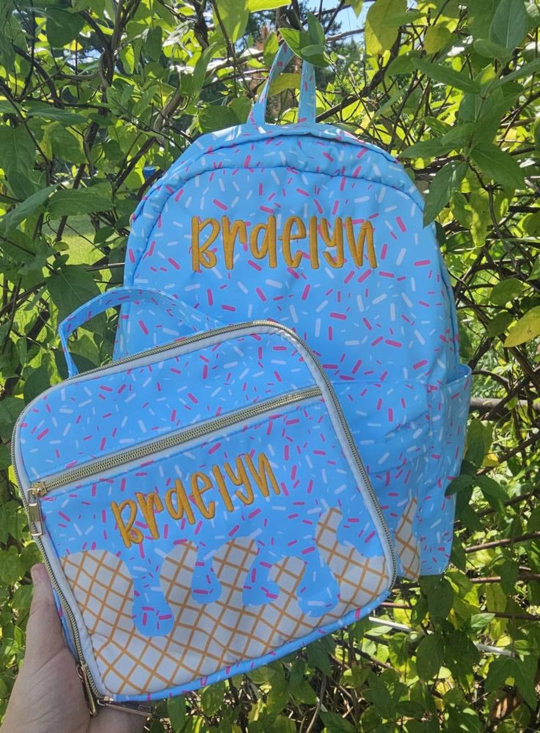 Blue Ice Cream Drip Backpack and Lunchbox Set - Etsy