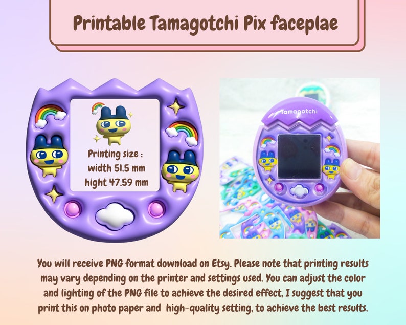 Purple : Printable Mametchi Tamagotchi Pix Faceplate With Cute - Etsy