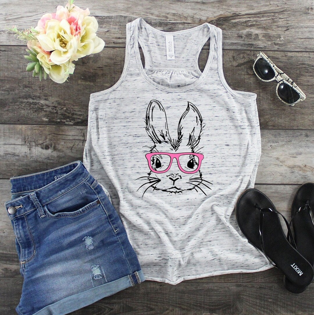 Easter Bunny With Glasses Tank, Bunny With Glasses Tank Top, Cute ...
